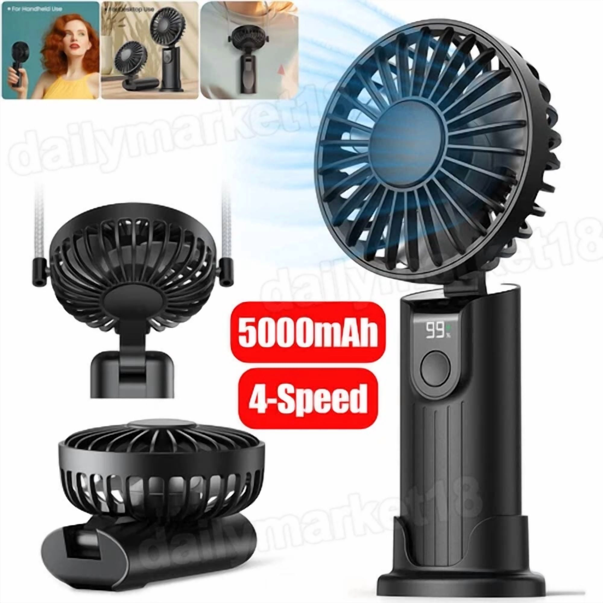 CIRCLE- Portable Handheld Fan 5000Mah Rechargeable Cooling Fan Neck ...