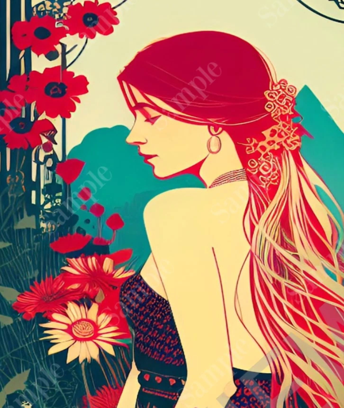 CIRCLE- Ziola Rosa Art Print 11X17 Signed Vintage Flower Art Girl ...