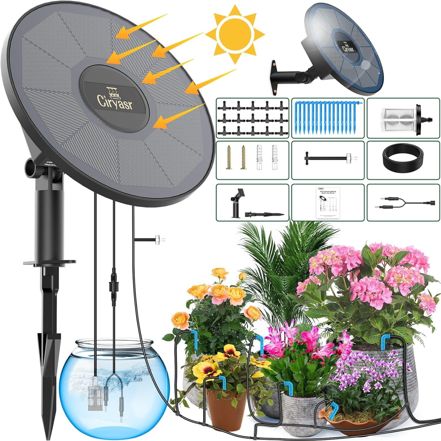 CIRYASR 6 Timer Modes Solar Drip Irrigation System, Automatic Watering ...