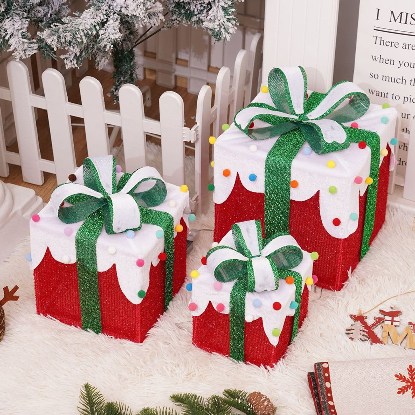 CISIL & Christmas Lighted Boxes Remote Control, Set Of 3 LED Up Decor ...