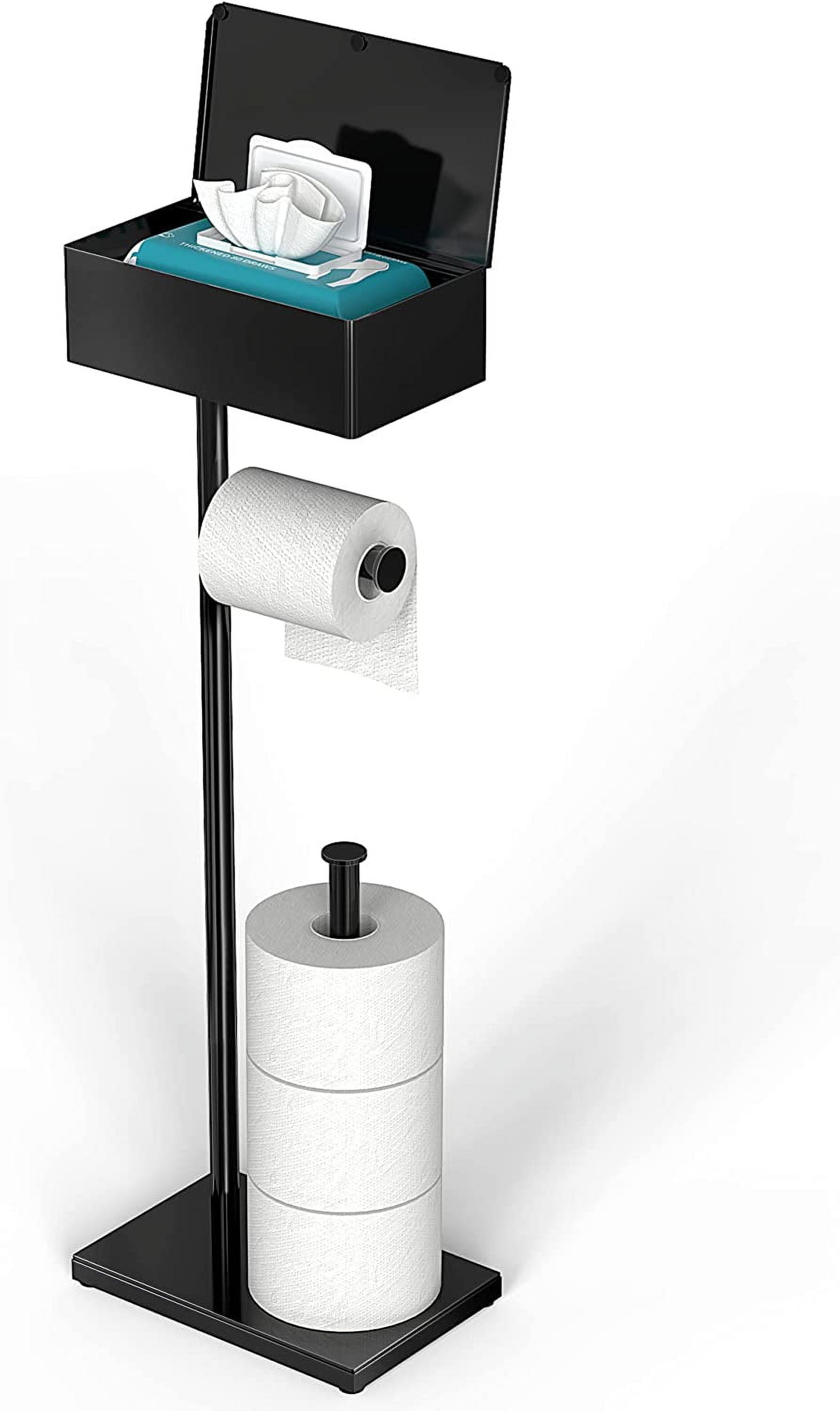 CISILY Black Toilet Paper Holder Stand with Storage Shelf, Free ...
