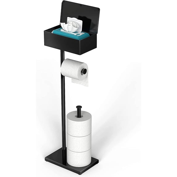 CISILY Black Toilet Paper Holder Stand with Storage Shelf, Free ...