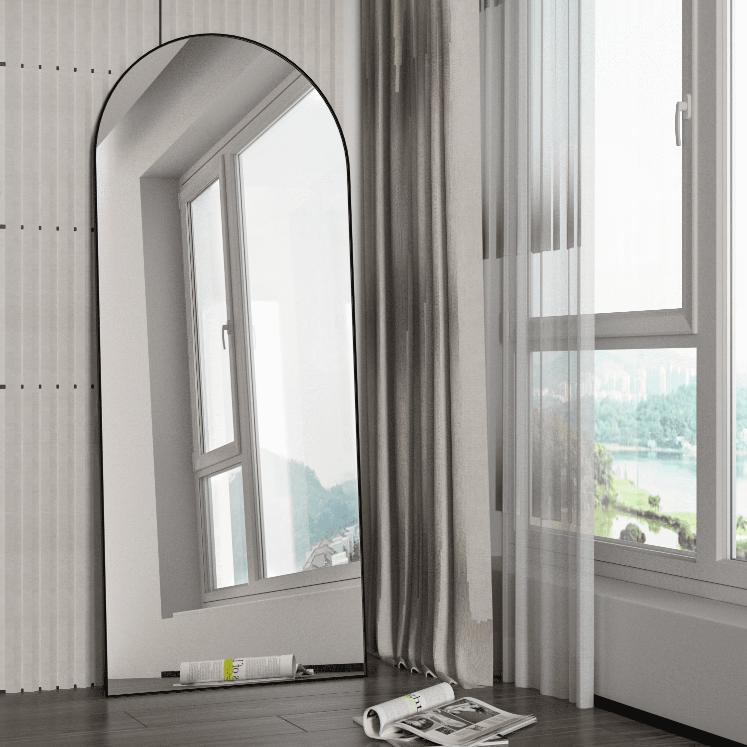 "CISTEROMAN Arched Mirror, 65”x24"" Full Length, Stand Wall Mirror for ...