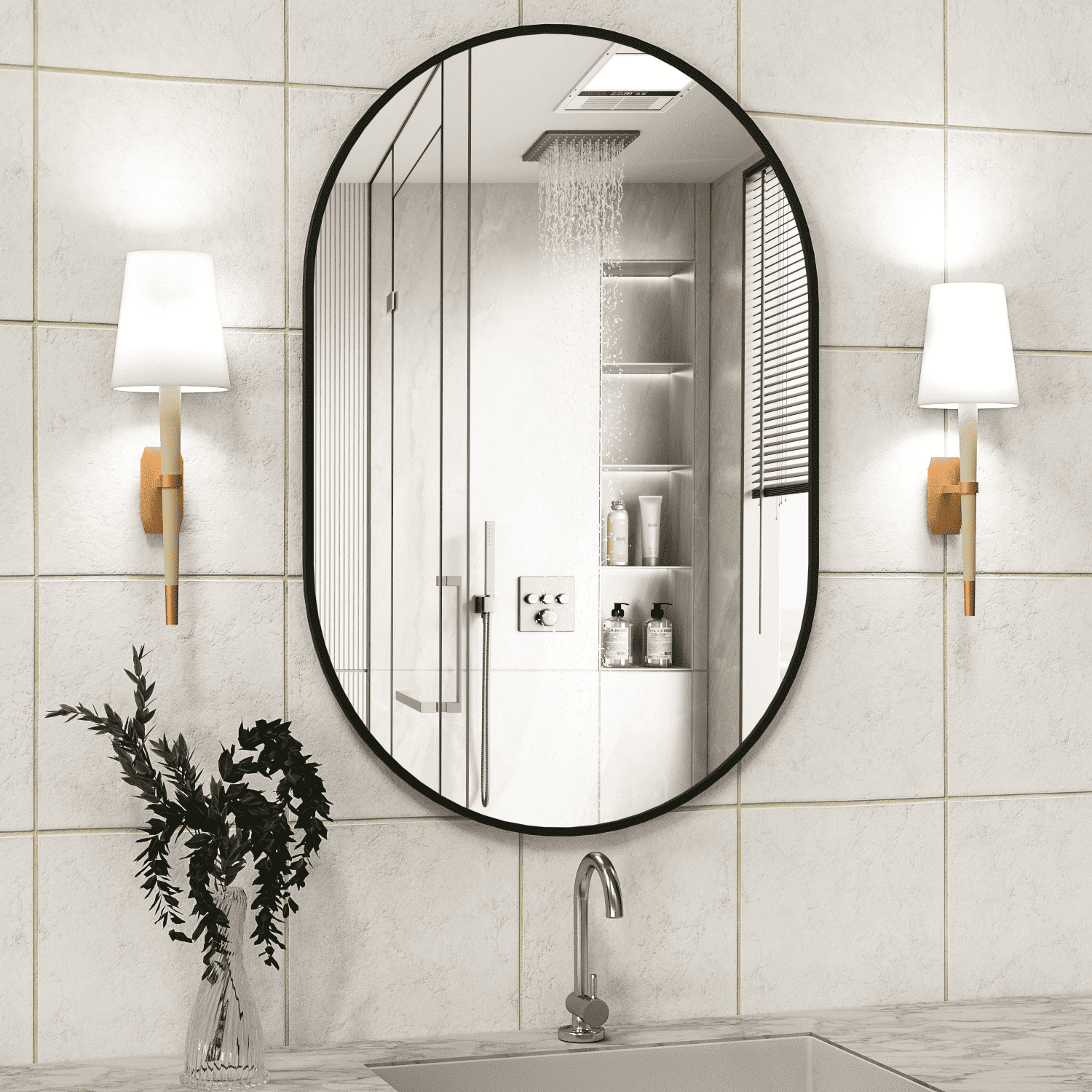 Free Shipping! CISTEROMAN Oval Bathroom Mirror Capsule Wall Vanity ...