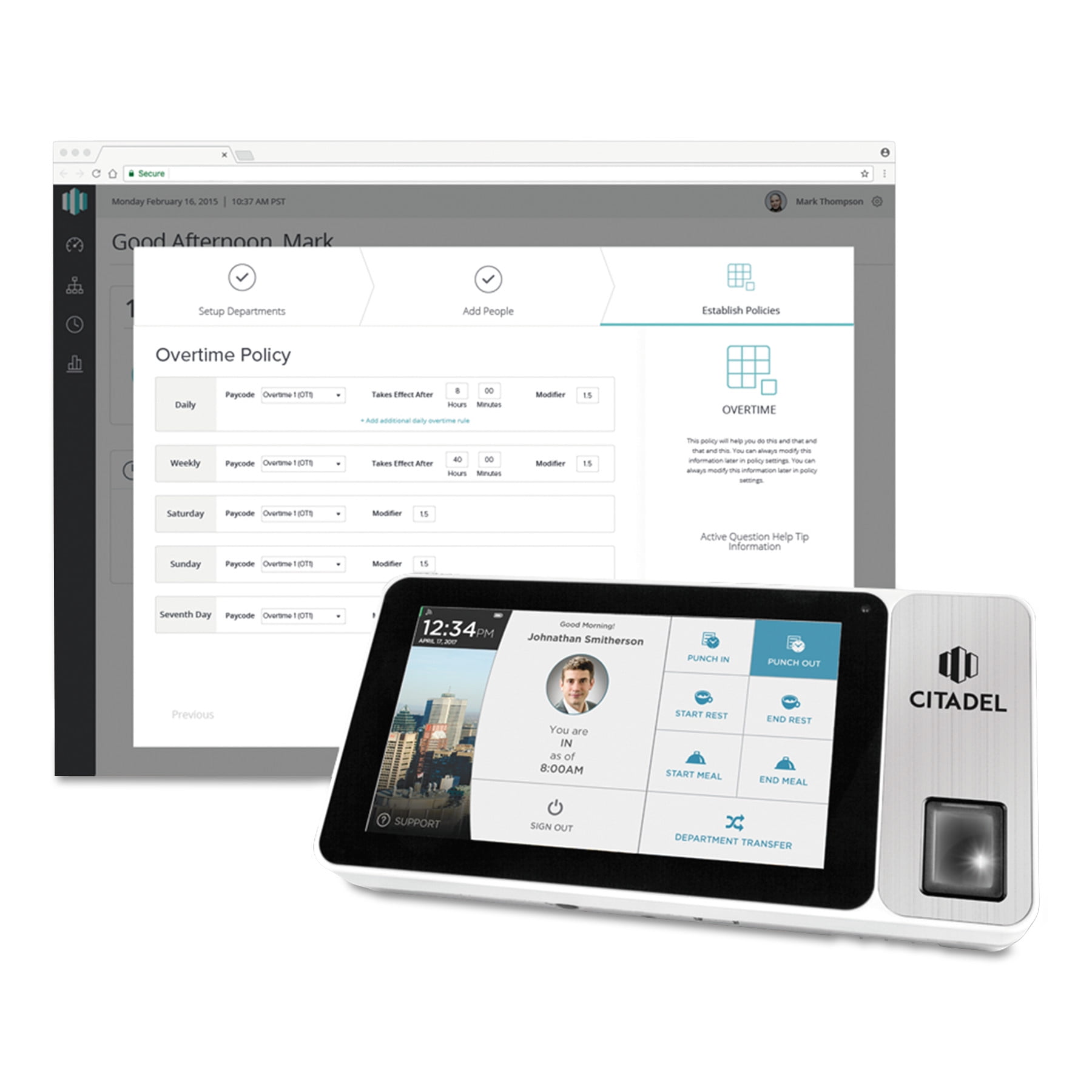 CITADEL OB3000 Cloud Connected Touch Screen Time Clock, Gray -PPZOB3000 ...