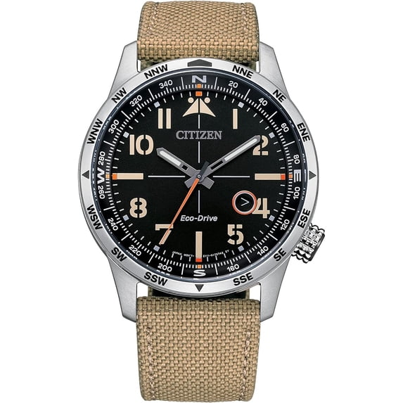 CITIZEN BM7550-01E WEEKENDER AVION FIELD BLACK DIAL KHAKI NYLON STRAP ...