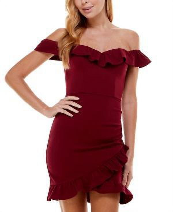 CITY STUDIO Womens Maroon Stretch Zippered Ruffled Tulip Hem Cap Sleeve ...