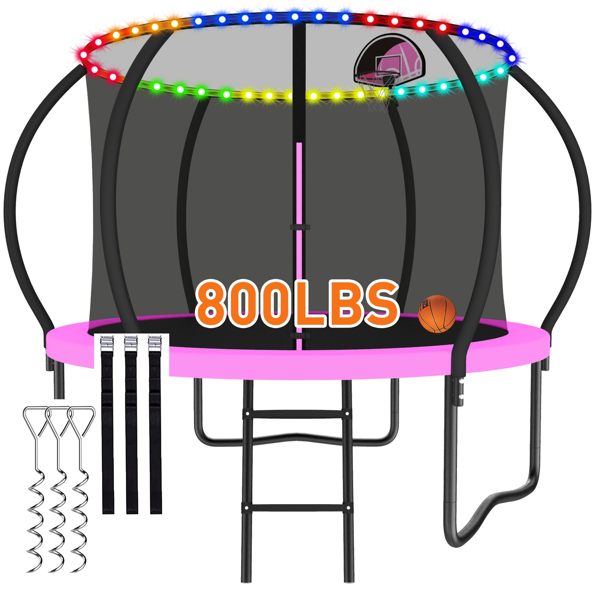CITYLE 8FT Trampoline with Enclosure Net and Lights, Outdoor Trampoline ...