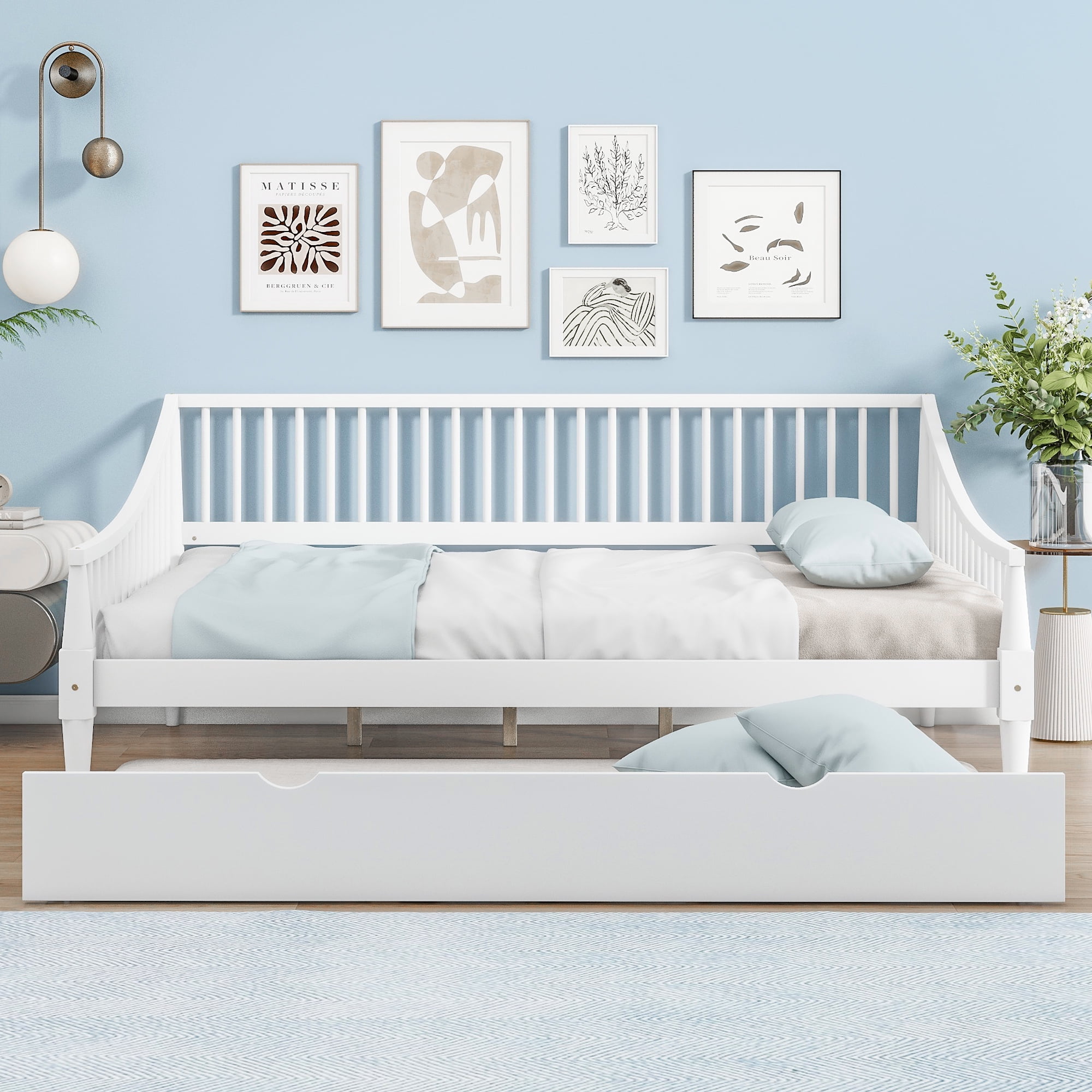 CITYLE Full Size Daybed with Trundle, Solid Wood Full Platform Bed ...