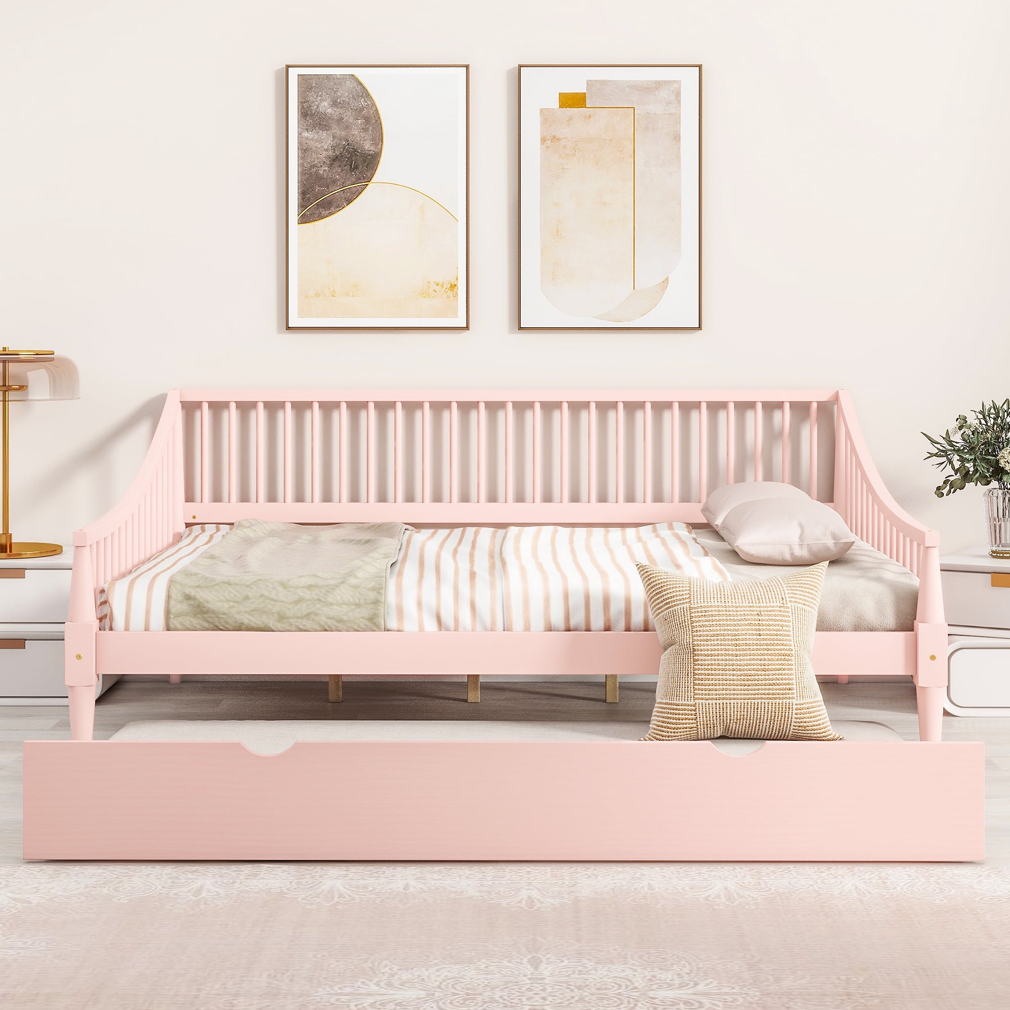 CITYLE Full Size Daybed with Trundle, Solid Wood Full Platform Bed ...