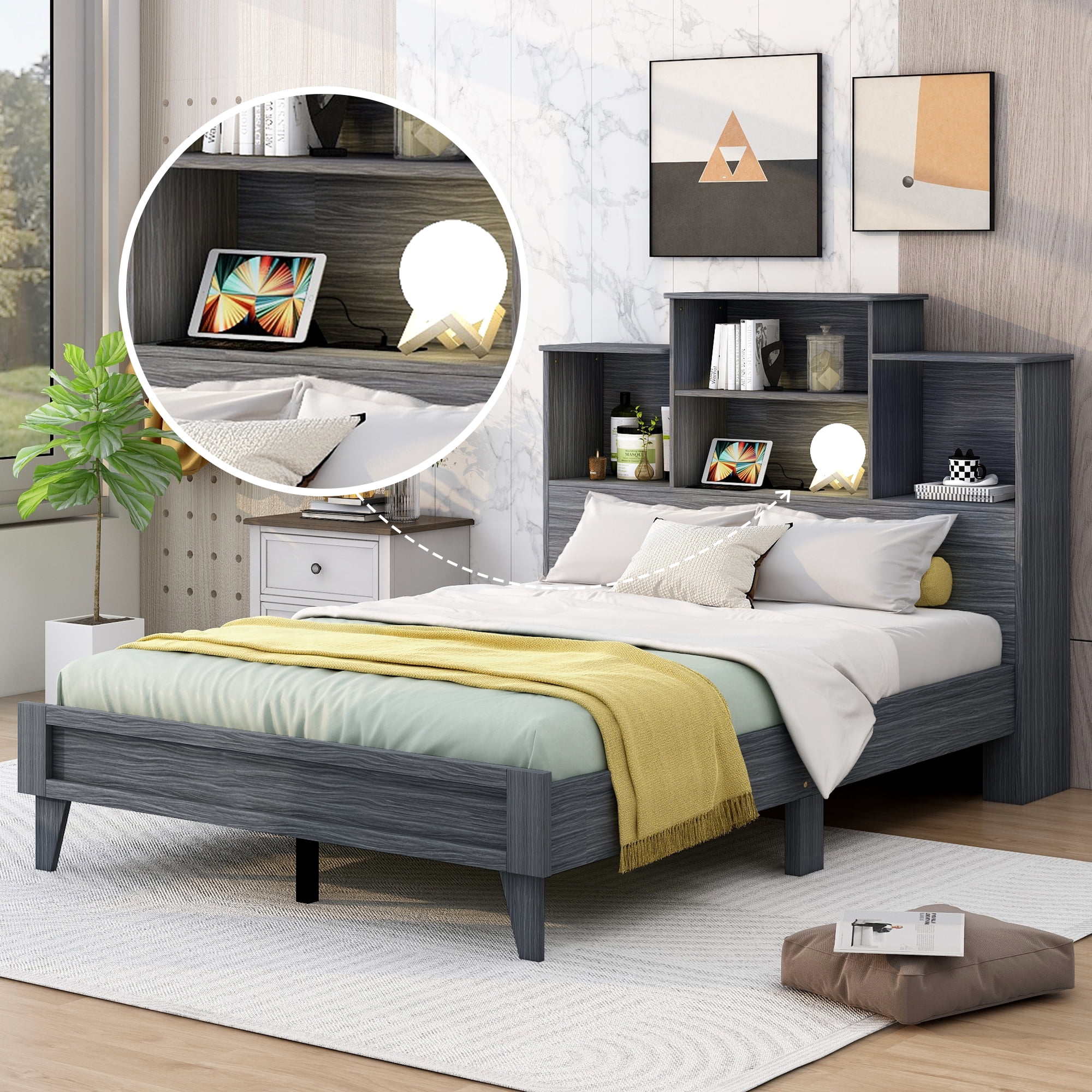 CITYLE Full Size Platform Bed with Storage Drawers and Storage ...