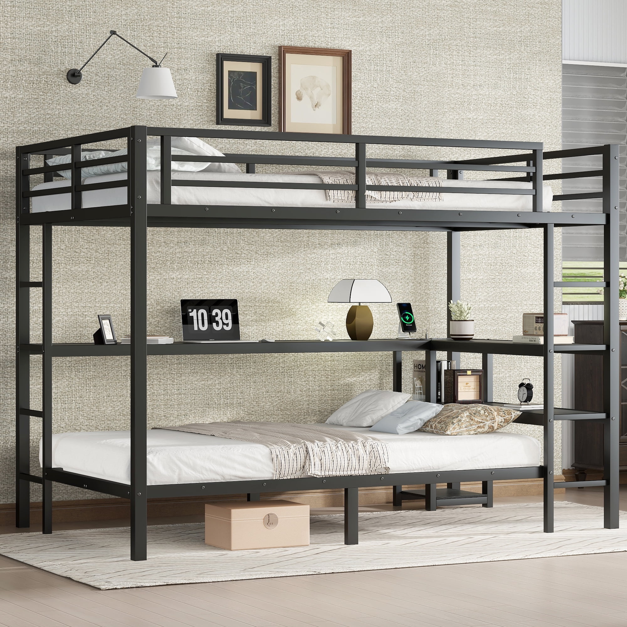CITYLE Full over Twin Bunk Bed with Desk and Shelves, Multiple ...