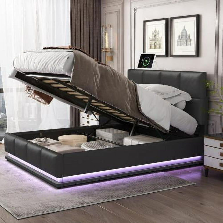 CITYLE Queen Size Lift Up Storage Bed Queen Size Tufted Upholstered Bed Frame with Hydraulic Storage Gas Lift Up Storage Platform Bed Frame