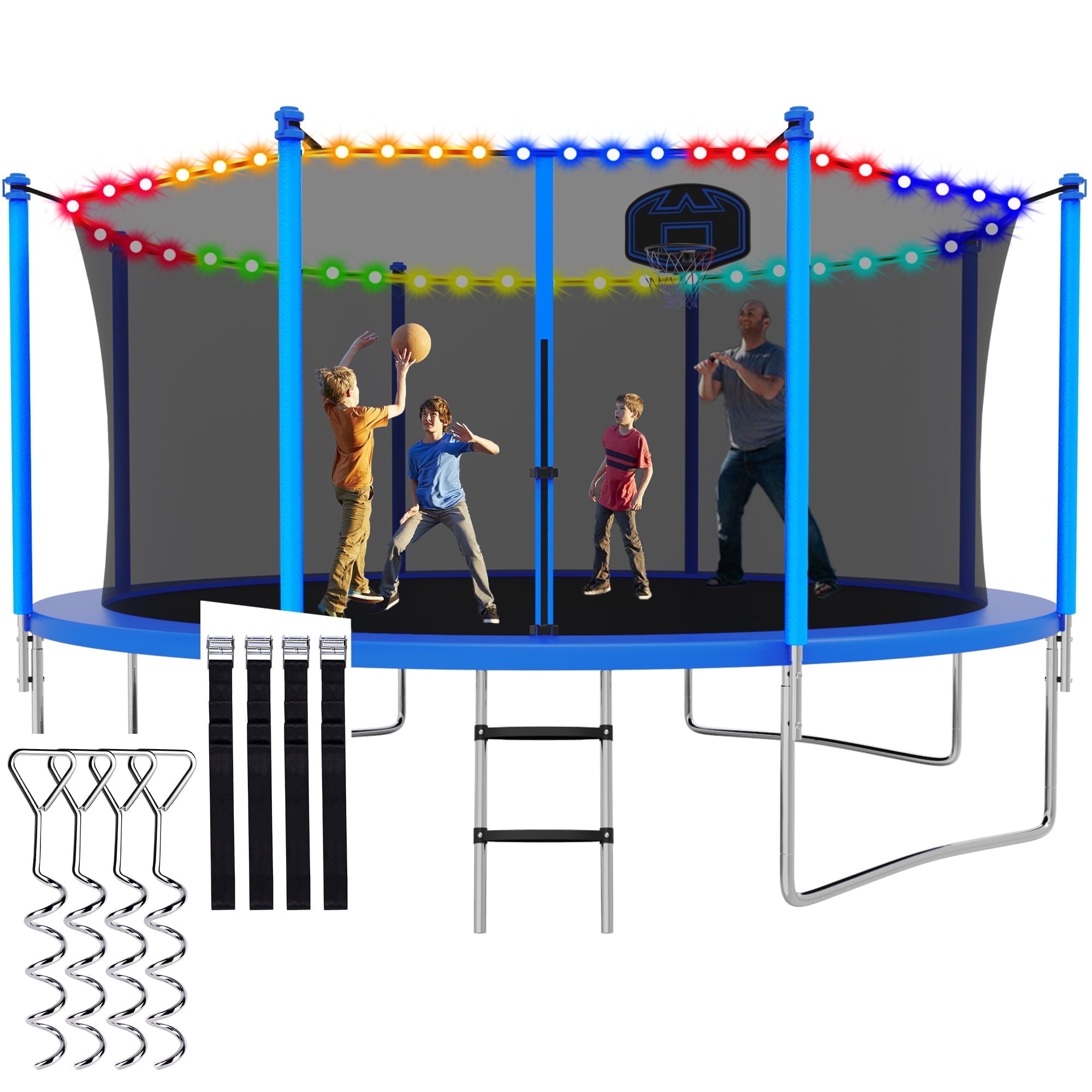 CITYLE 14FT Trampoline, Safety Net, Basketball Hoop, Lights, For Adults ...
