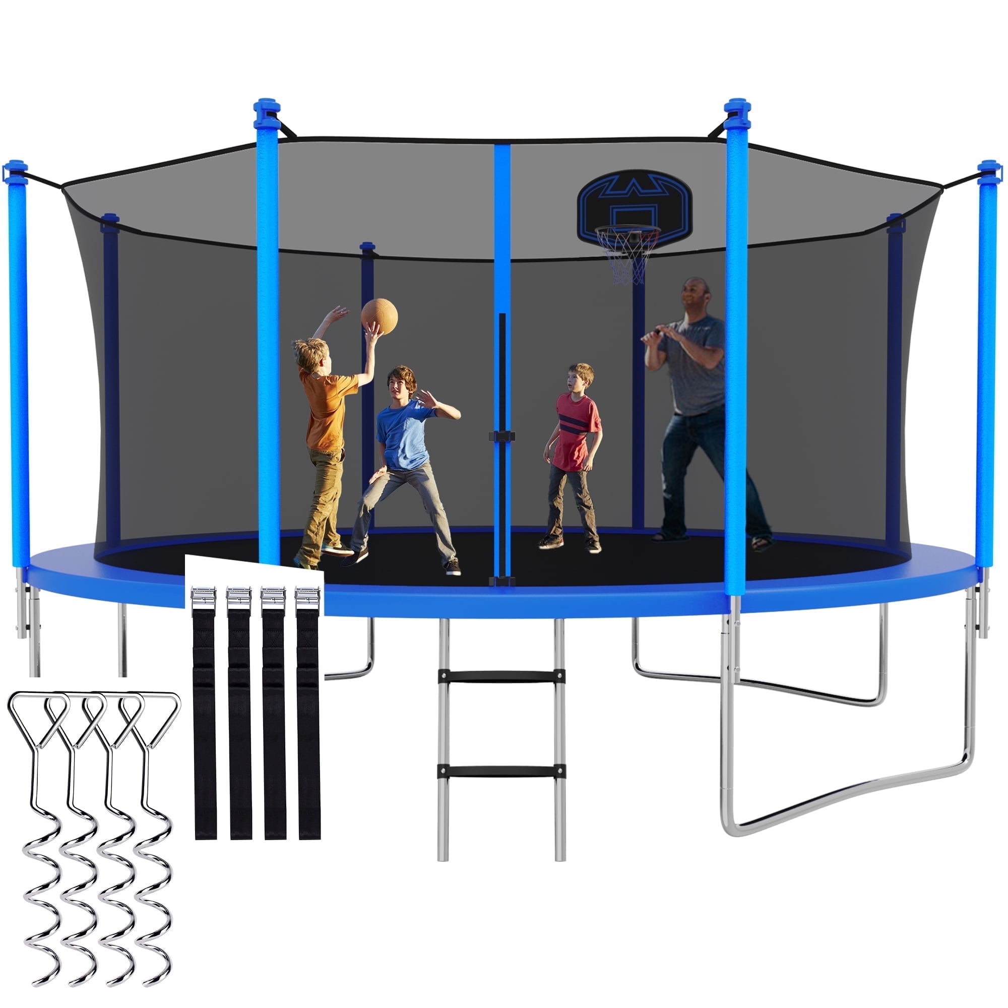 CITYLE 14FT Trampoline with Safety Curved Poles, Basketball Hoop ...