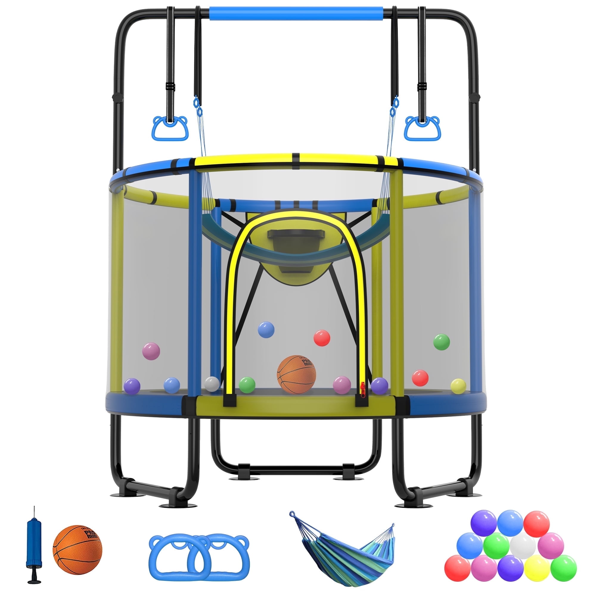 CITYLE 5FT Indoor Trampoline with Swing, Adjustable Bar, Basketball ...