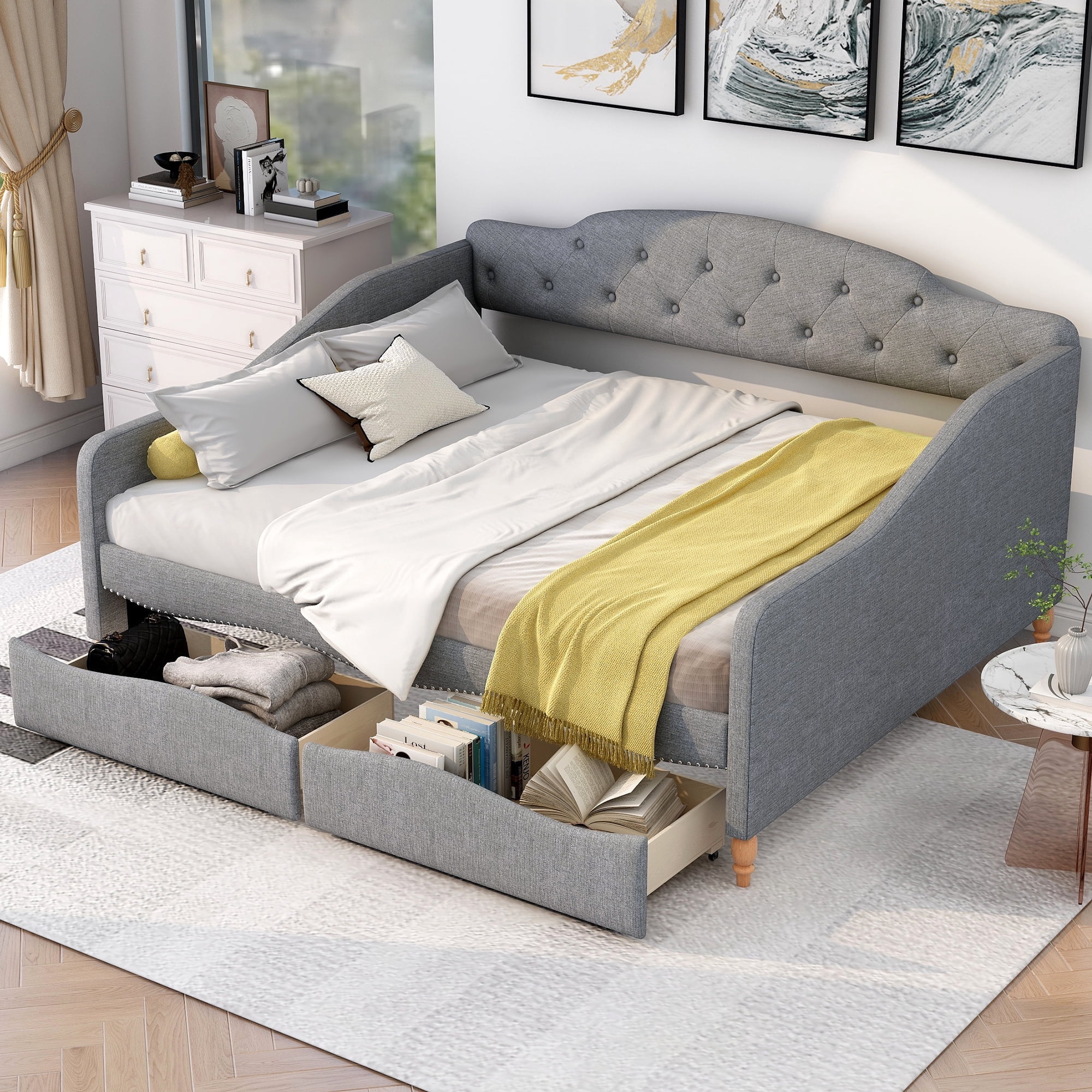 CITYLE Twin Daybed with 2 Storage Drawers, Twin Size Luxury Tufted ...