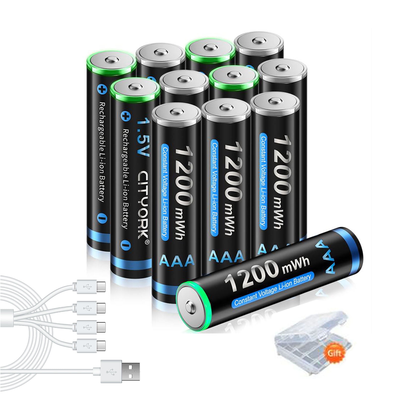 CITYORK 12 Pack 1200mWh 1.5V USB Lithium High Capacity AAA Rechargeable ...