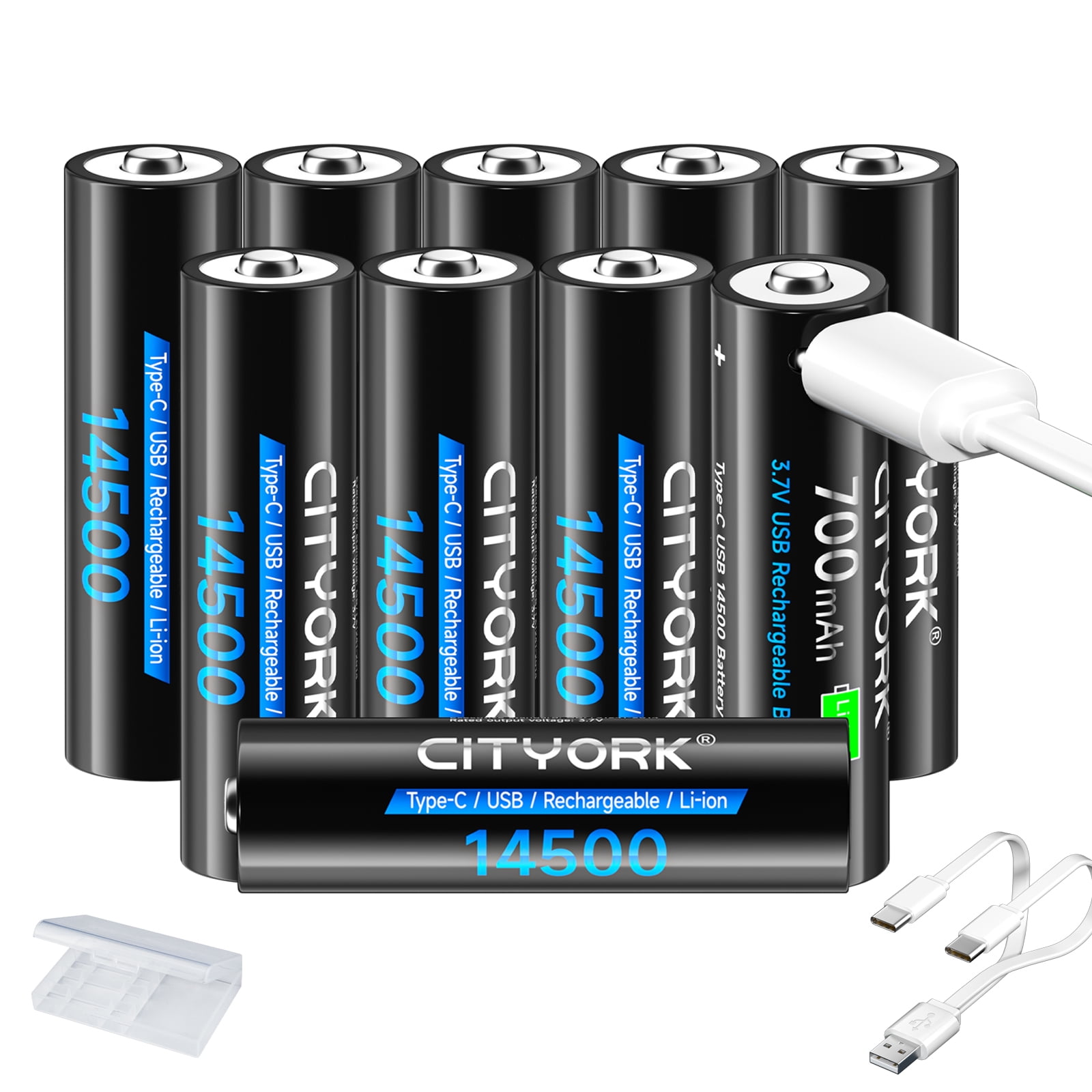 CITYORK 14500 Batteries, 10-Pack 700mAh Lithium-ion TYPE-C Quick Charge ...