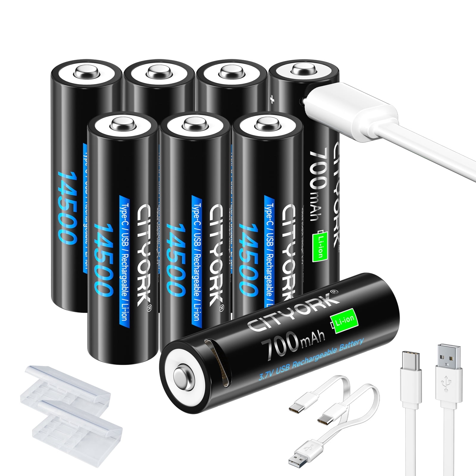 CITYORK 14500 Batteries, 8-Pack 700mAh Lithium-ion TYPE-C Quick Charge ...