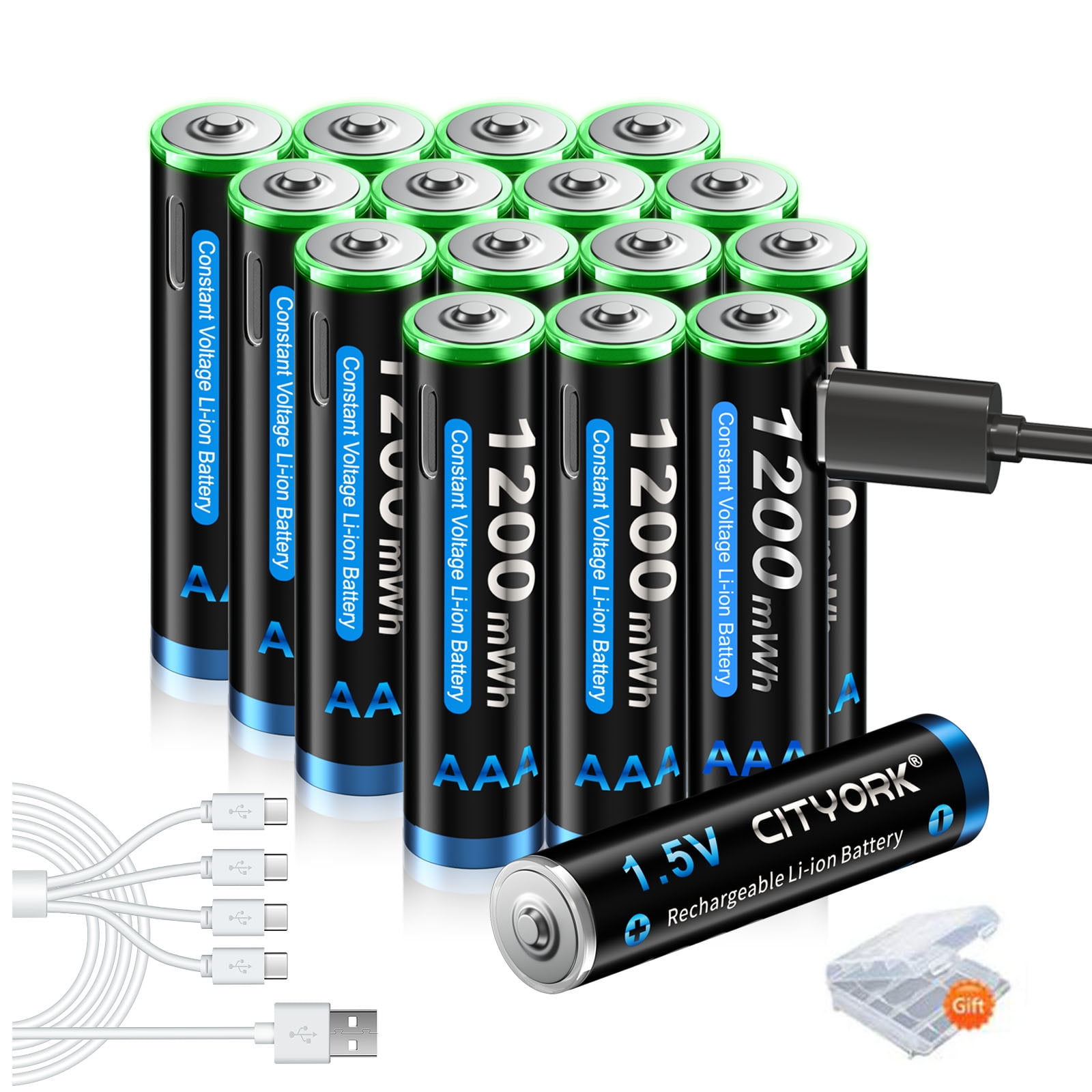 CITYORK 16 Pack 1200mWh 1.5V USB Lithium High Capacity AAA Rechargeable ...