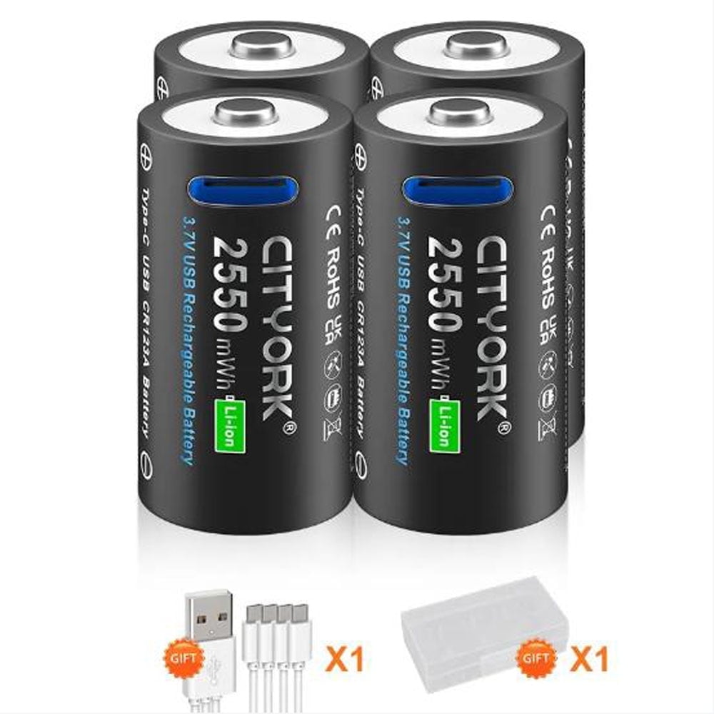 CITYORK 16350 CR123A Battery, 4-Pack 2550mAh Lithium-ion TYPE-C Quick ...