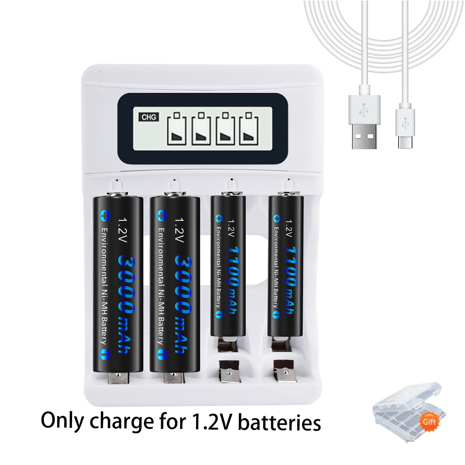 CITYORK 2 Pack AA 3000mAh and 2 Pack AAA1100mAh Rechargeable Batteries ...