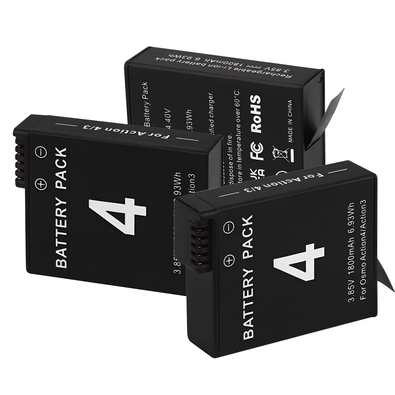 CITYORK 3 Pack Rechargeable DJI Osmo Action Batteries 3.85V 1800mAh for ...