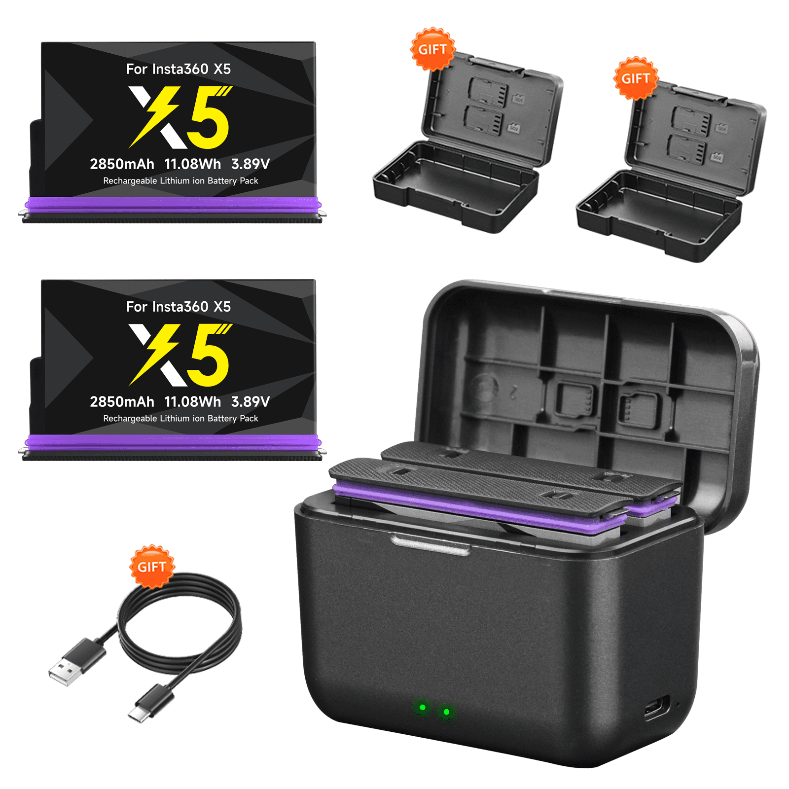 CITYORK 360 X5 Camera Battery(3 Packs) with Fast Charge Hub, 2850mAh ...