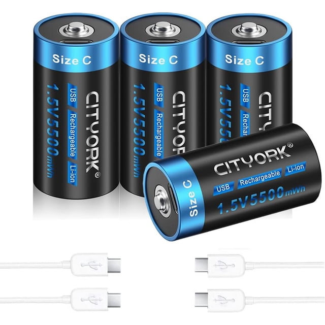 CITYORK 4 Pack 1.5V USB Rechargeable D Lithium Batteries, Constant ...