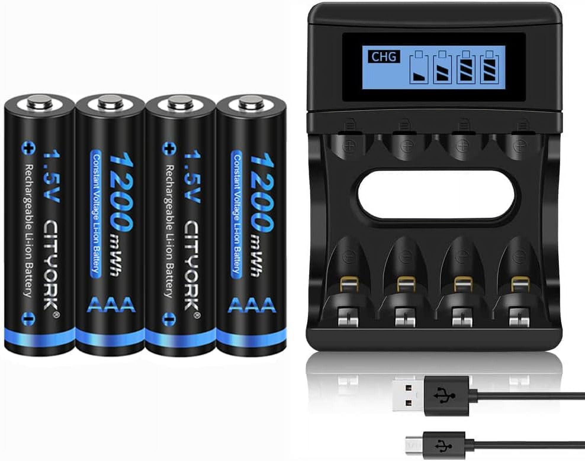 CITYORK 4 Pack 1.5v AAA 1200mWh Lithium Rechargeable Batteries with ...
