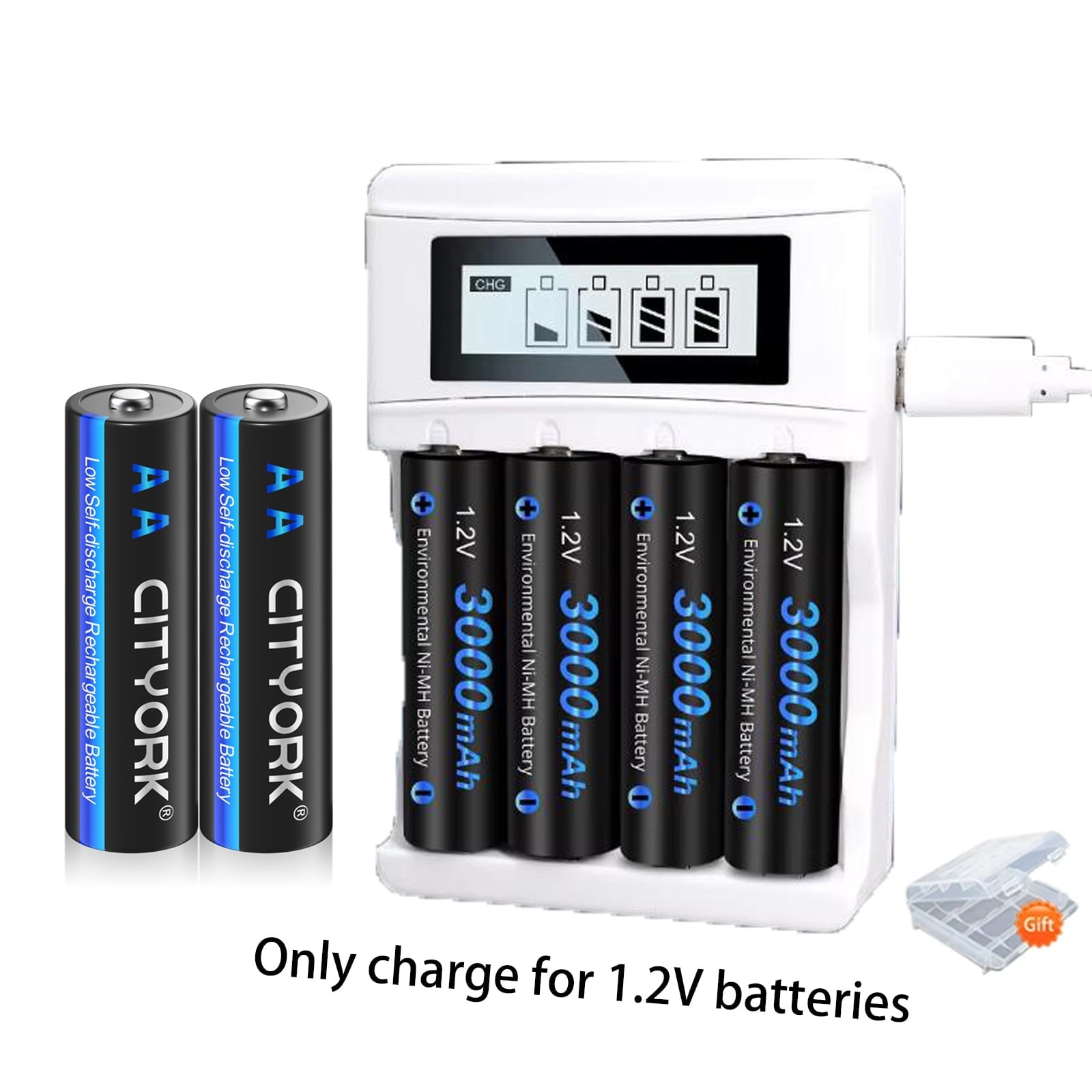 CITYORK 6 Pack AA 3000mAh Rechargeable Batteries with High Capacity Low ...