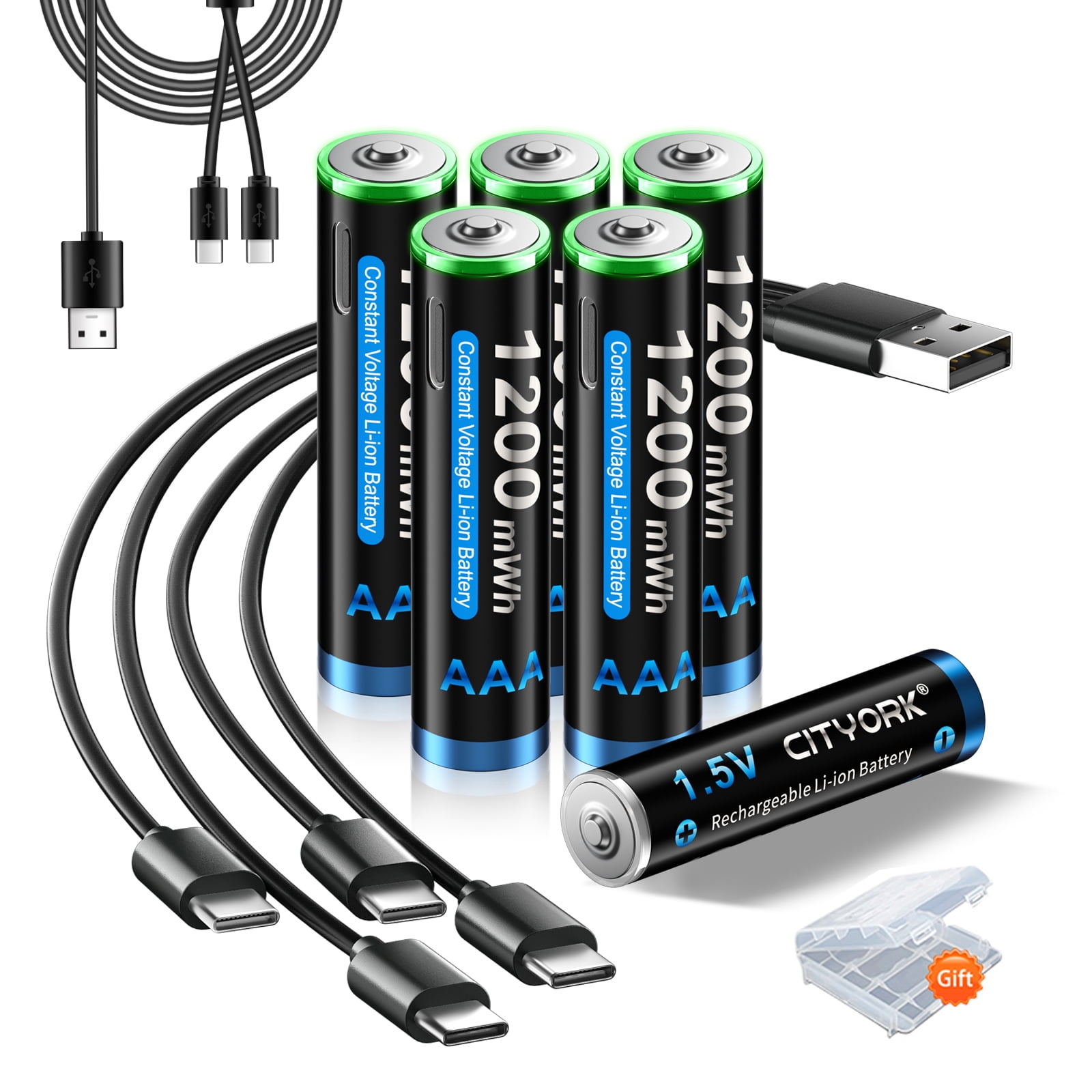 CITYORK 6 Pack AAA Batteries Type-C USB 1200mWh 1.5V Lithium High ...