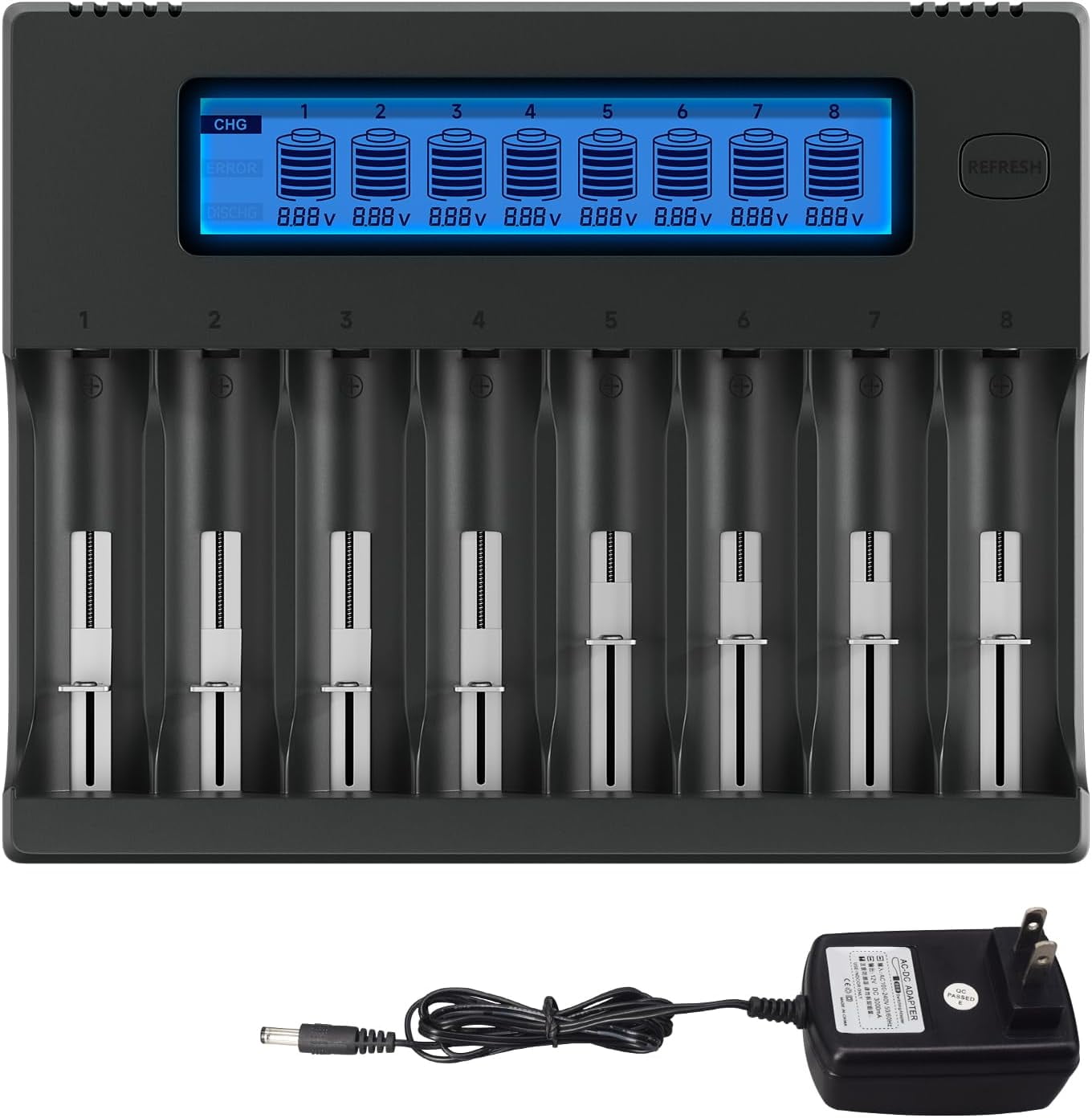 CITYORK 8 Bay LCD Battery Charger for Rechargeable 3.7V Li-ion 16340 ...