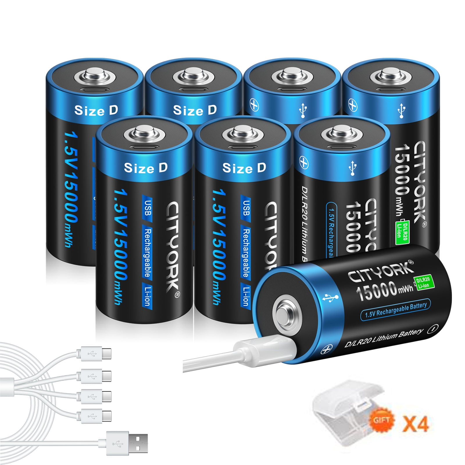 CITYORK 8 Pack 15000mWh 1.5V USB Lithium High Capacity D Size ...