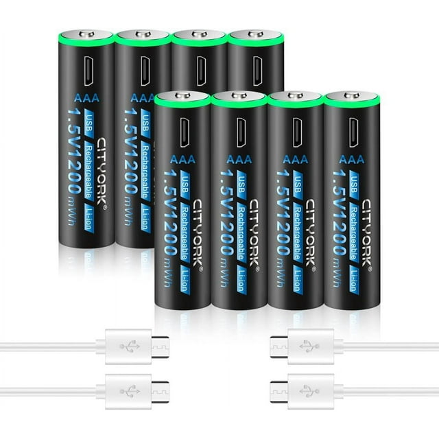 CITYORK 8 Pack USB 1.5V AAA 1200mWh Lithium Rechargeable Battery with ...