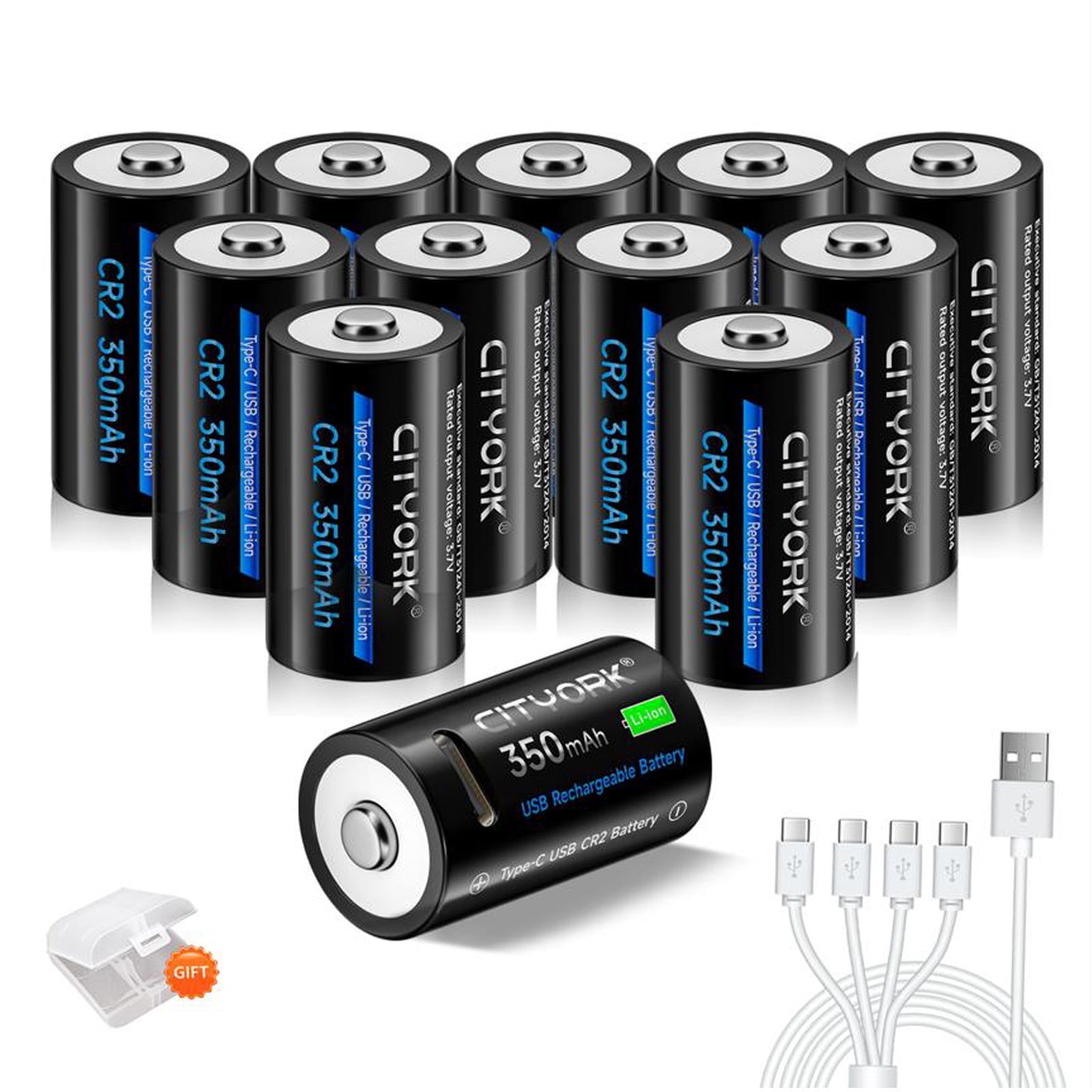 CITYORK CR2 Lithium Batteries ，12 Pack 3V 350mAh Lithium-ion TYPE-C ...