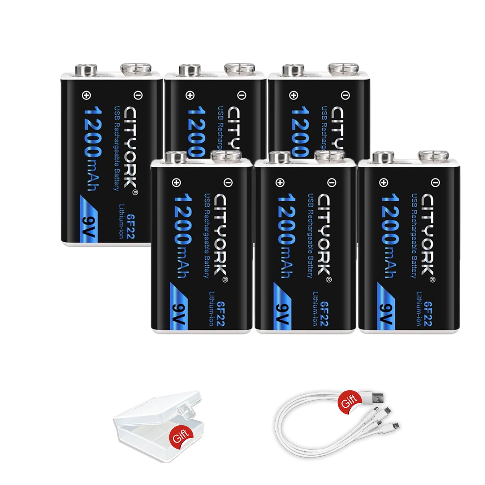 CITYORK Rechargeable 9V Batteries Backup Replacement Square Battery ...
