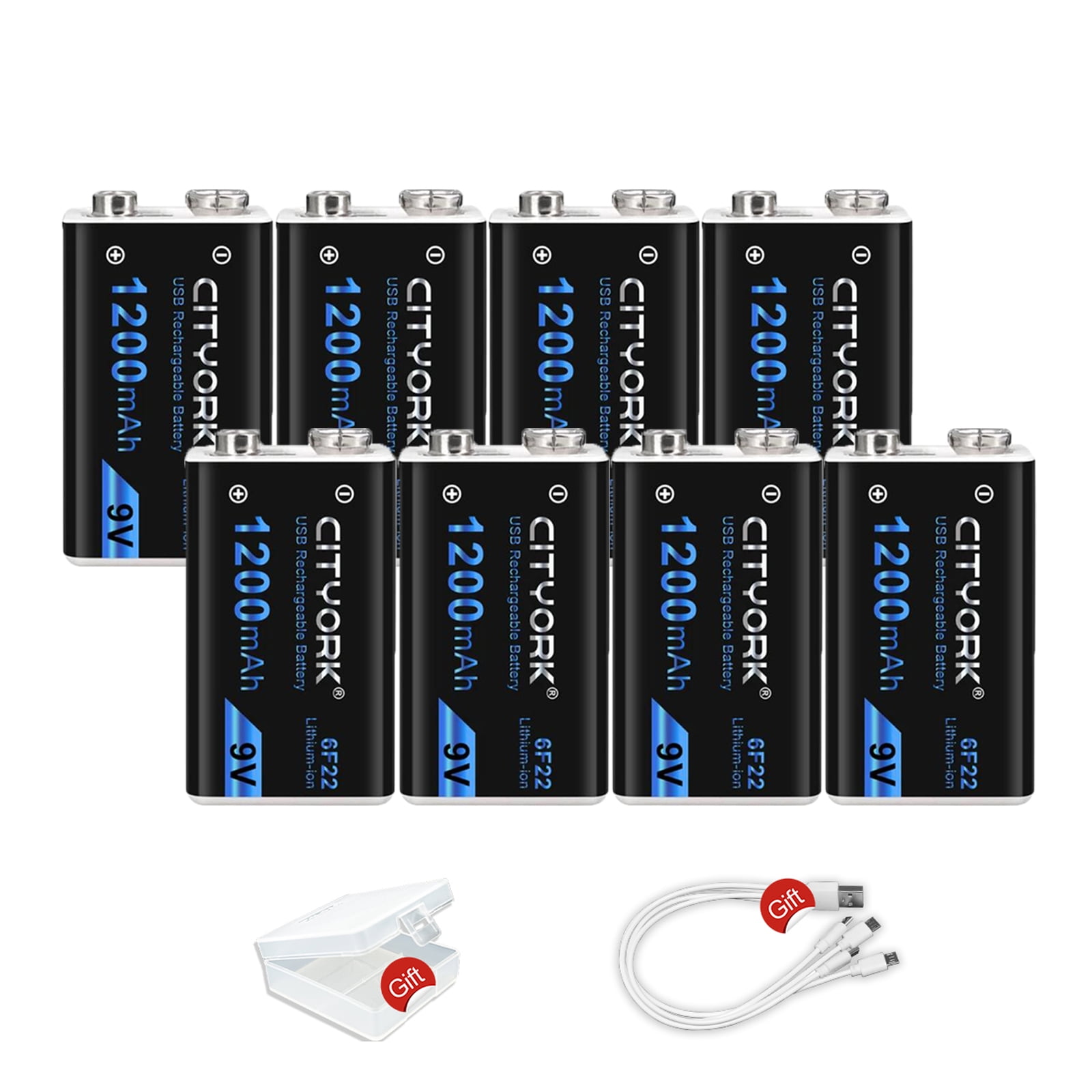 CITYORK Rechargeable 9V Batteries Backup Replacement Square Battery ...