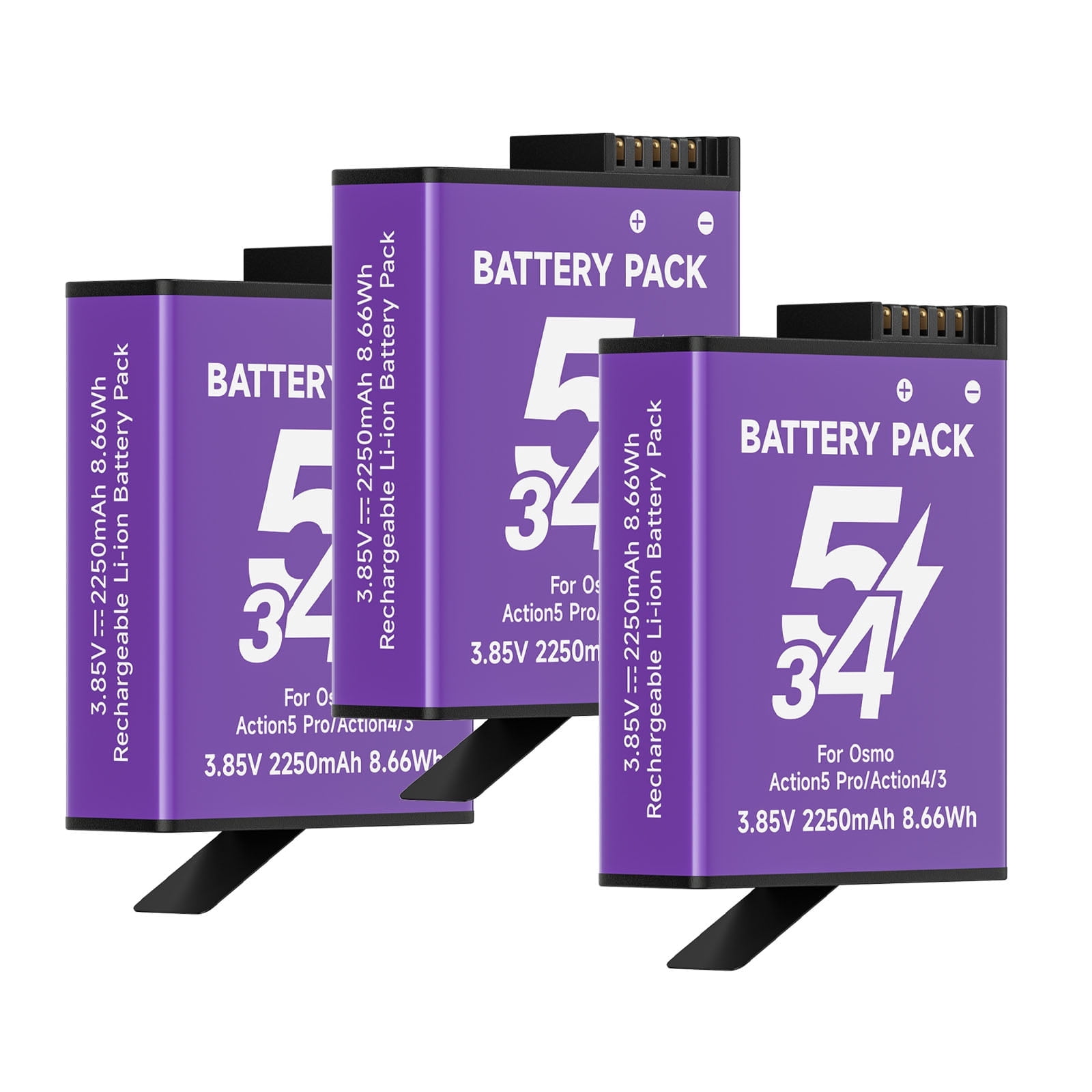 CITYORK Rechargeable DJI Osmo Action 5 Pro Batteries 3-Pack 2250mAh for ...