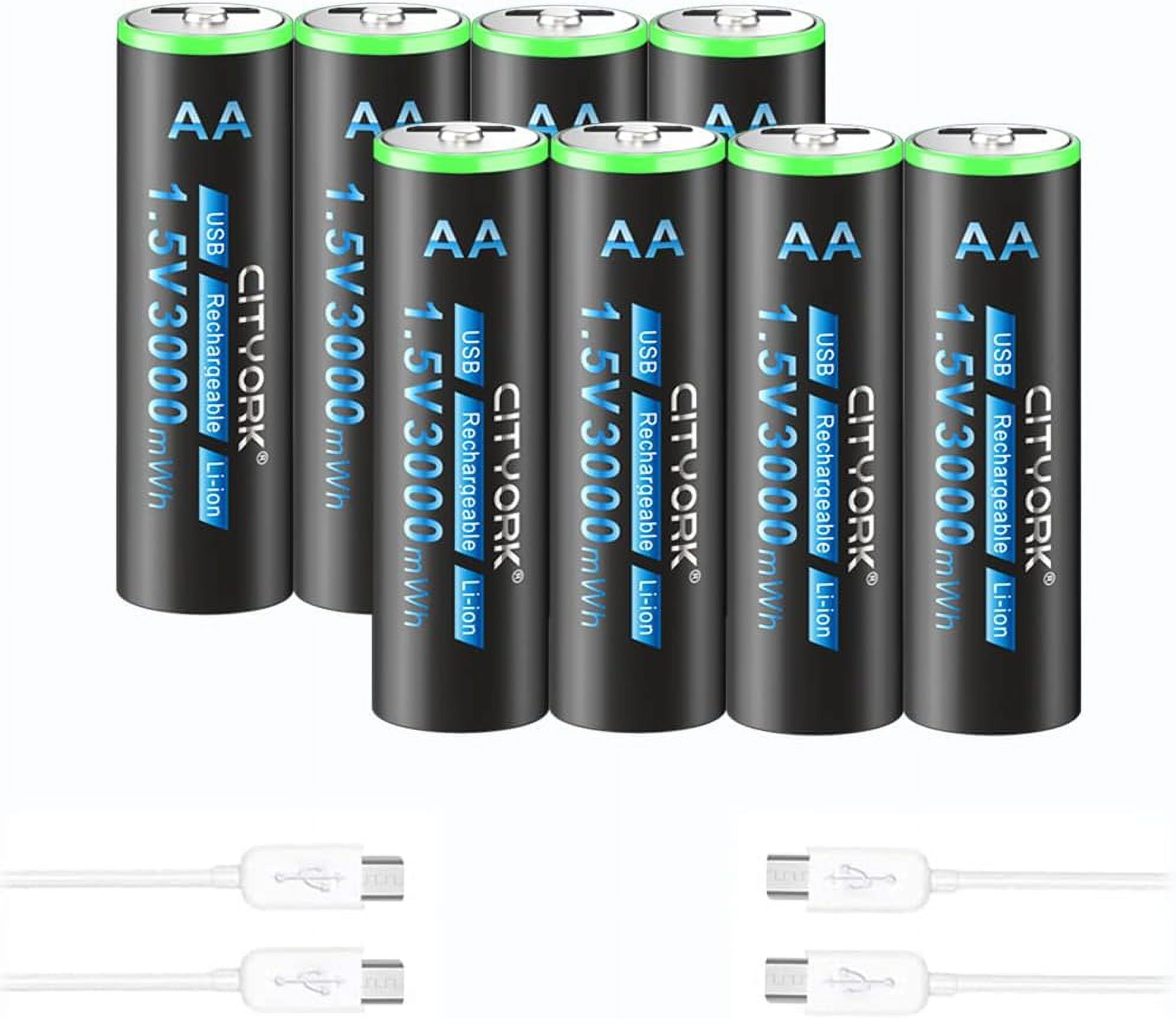 CITYORK USB 1.5V 8 Pack AA 3000mWh Lithium Rechargeable Battery with ...
