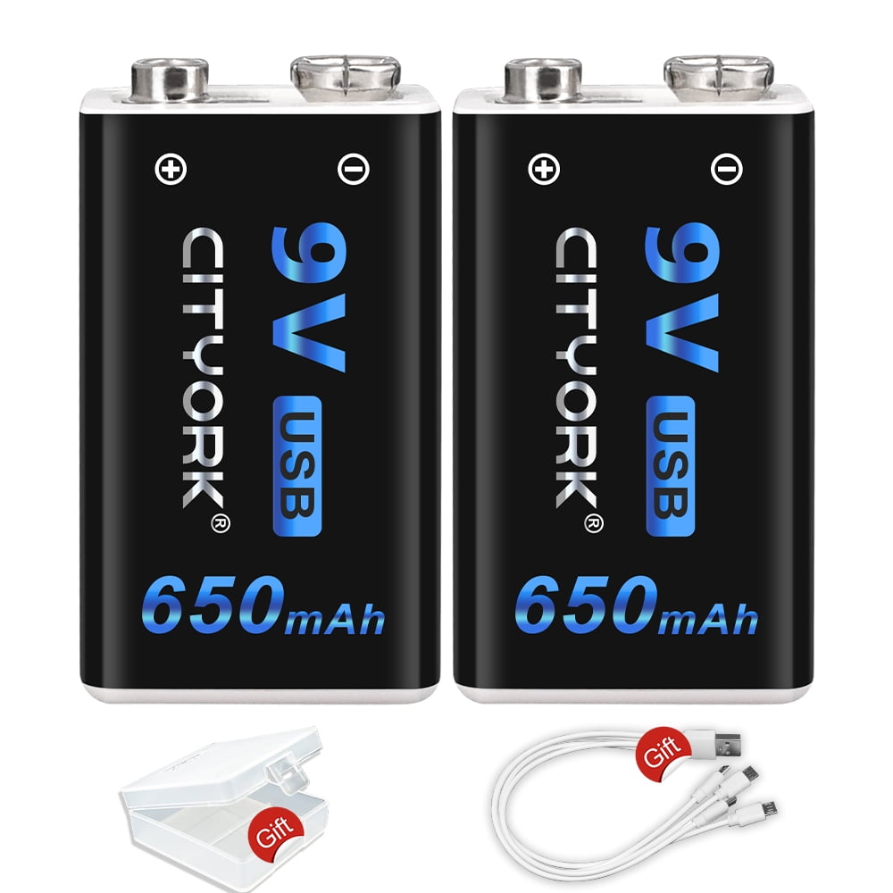 CITYORK USB Rechargeable 9V Batteries Backup Replacement Square Battery ...