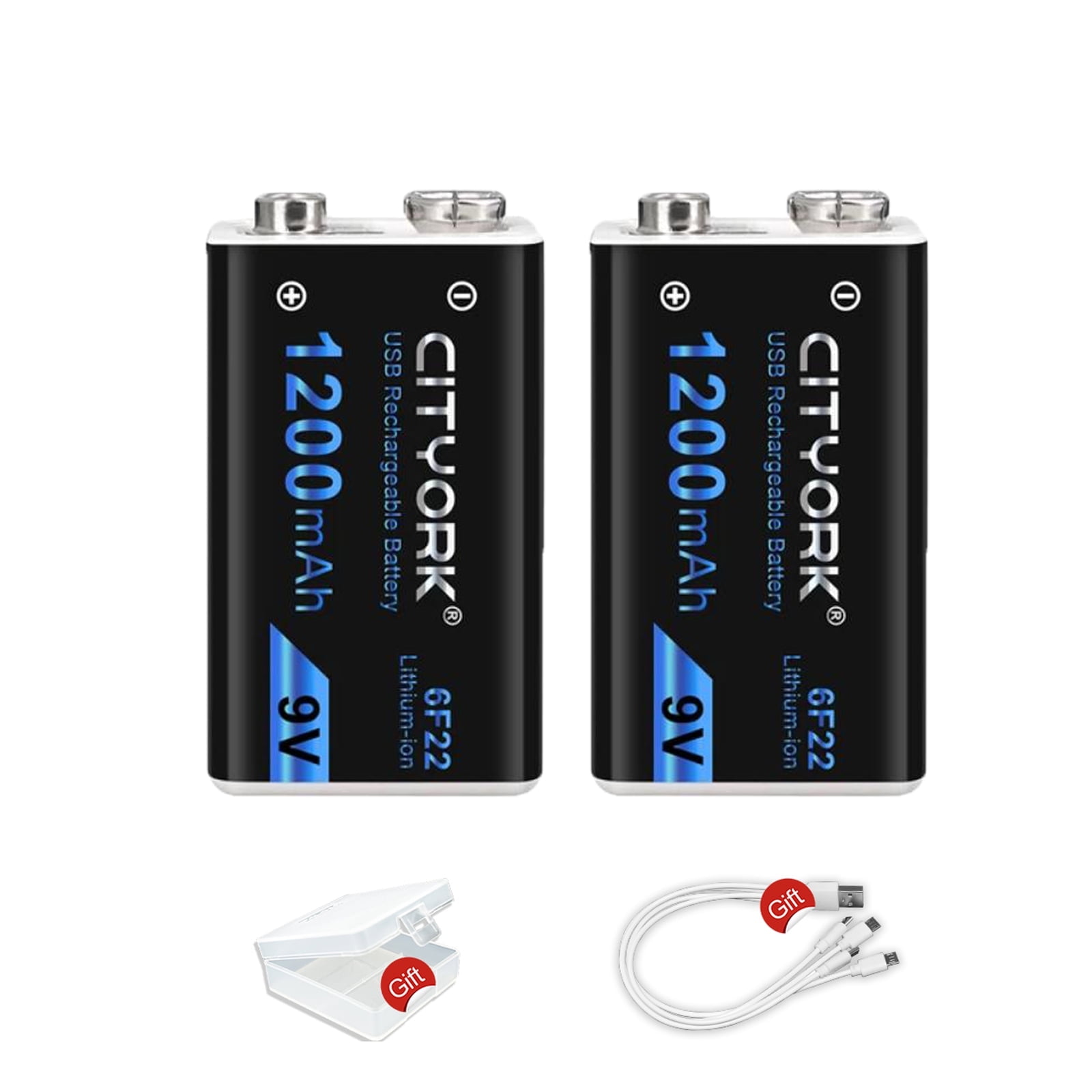 CITYORK USB Rechargeable 9V Batteries Backup Replacement Square Battery ...