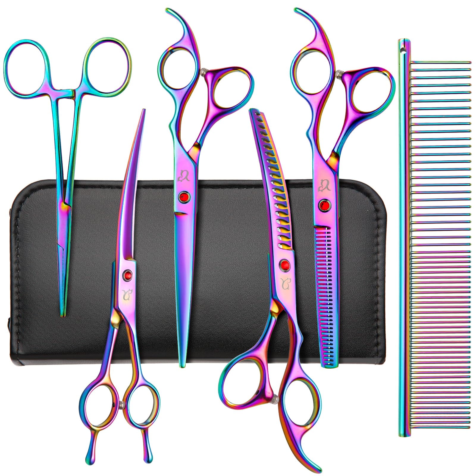 CITYWISH Dog Grooming Scissors,Rainbow TSF6 Curved Scissors with Safety ...
