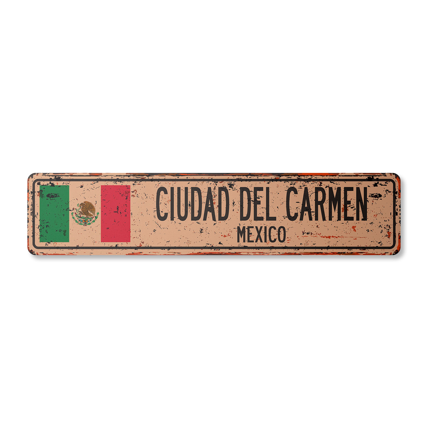 CIUDAD DEL CARMEN MEXICO Vintage Plastic Street Sign Mexican flag city ...