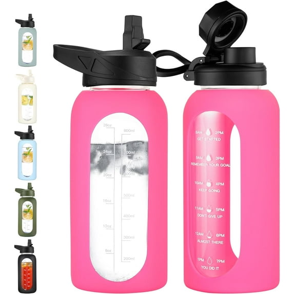 CIVAGO 32 oz Glass Water with Straw and Handle, Large Sports ...