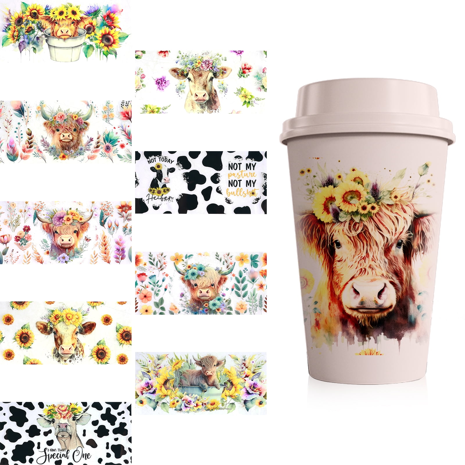 Wekvgz Highland Cow Cup Wrap Wrap Waterproof Transfer Stickers, 10 ...