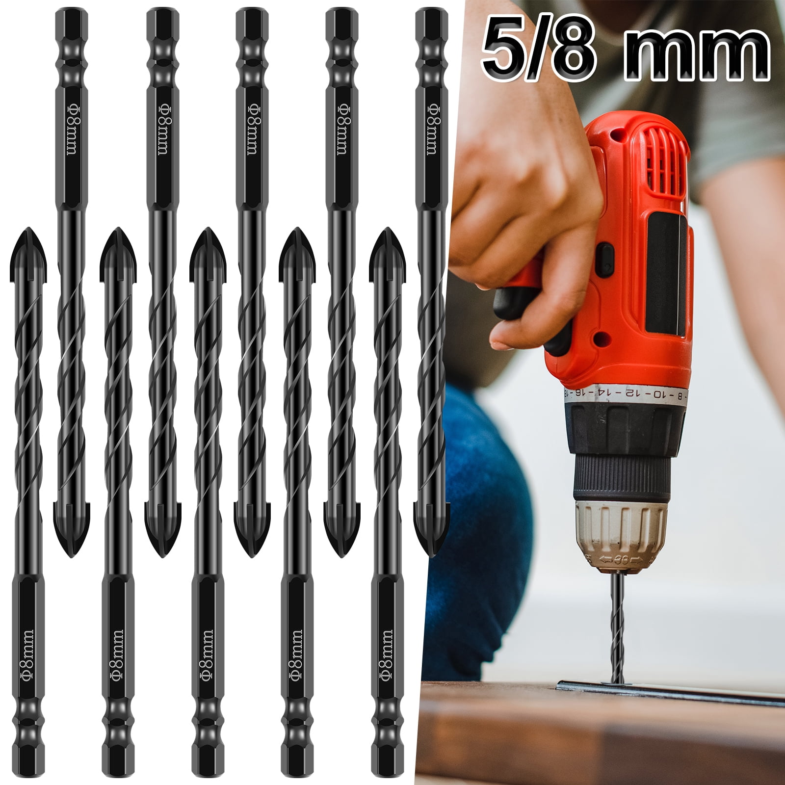 CIVG 10pcs Concrete Drill Bit Set 5mm Alloy Masonry Drill Bit Set ...