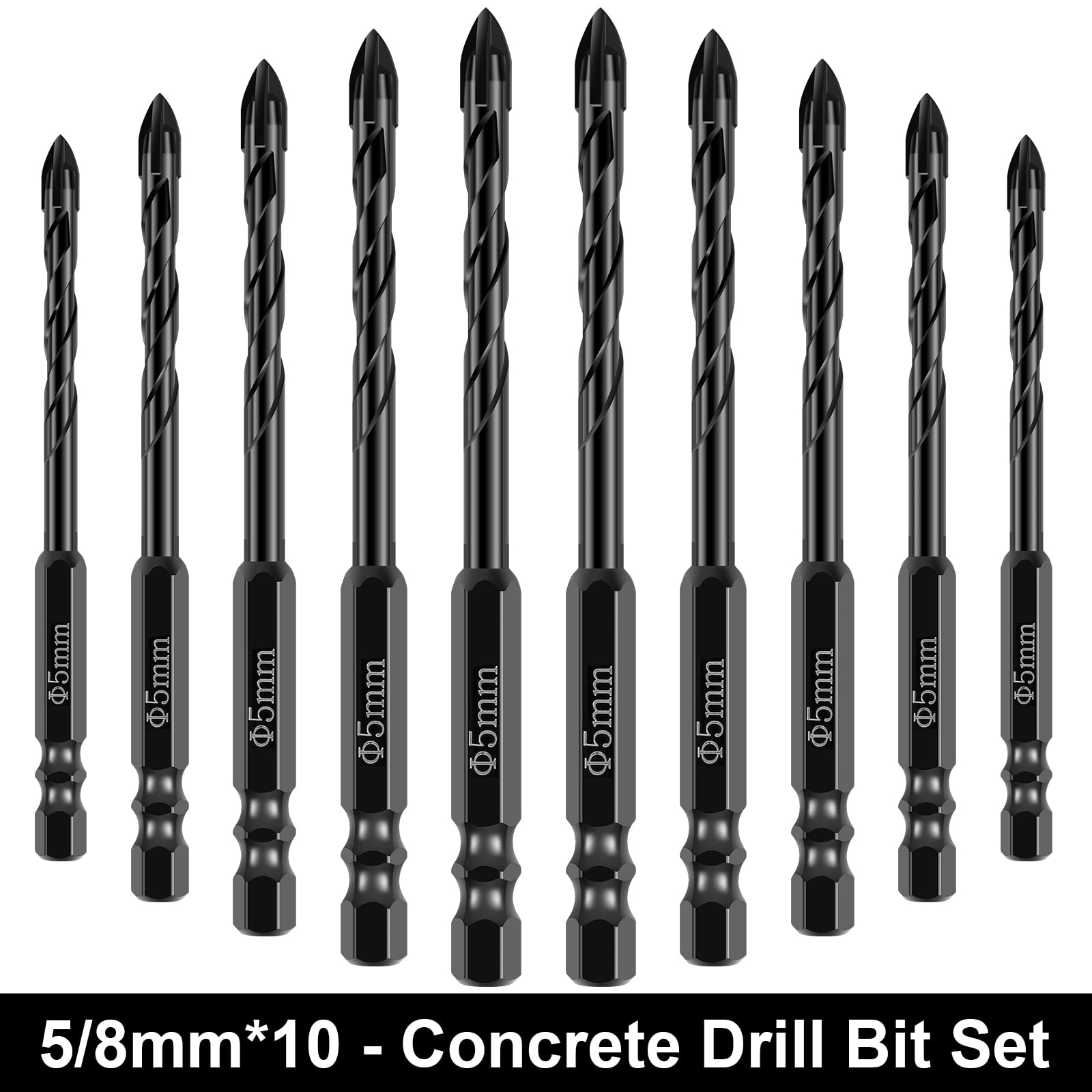 CIVG 10pcs Concrete Drill Bit Set 8mm Alloy Masonry Drill Bit Set ...