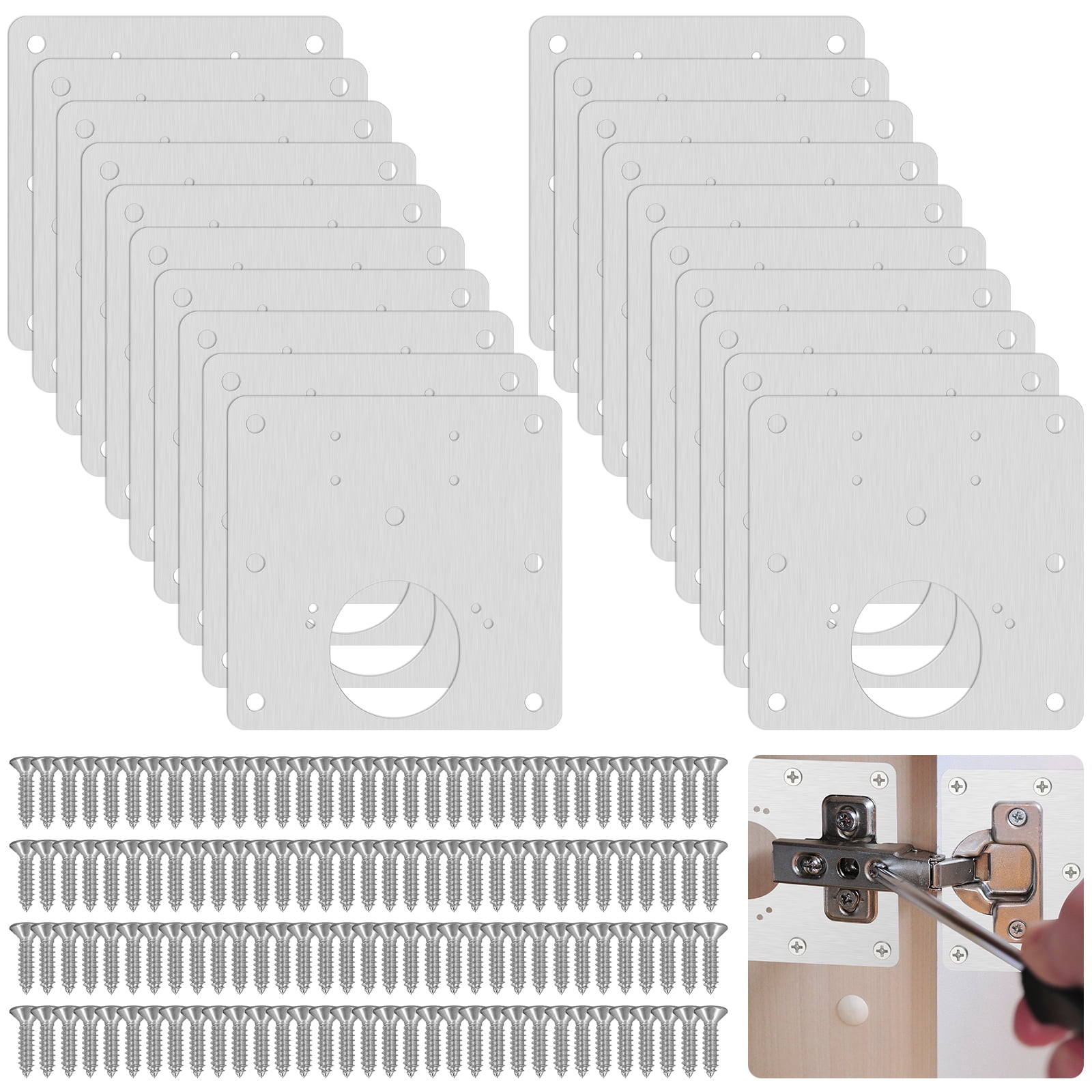 CIVG 22pcs Cabinet Hinge Repair Plate with Screw Stainless Steel Hinge ...